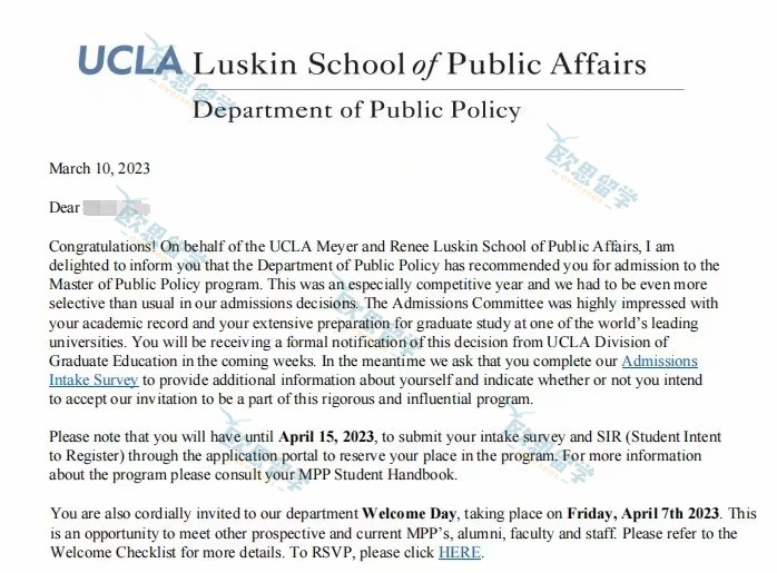 【0315录取动态】UCLA加州洛杉矶分校MPP公共政策专业硕士录取 - 欧思留学